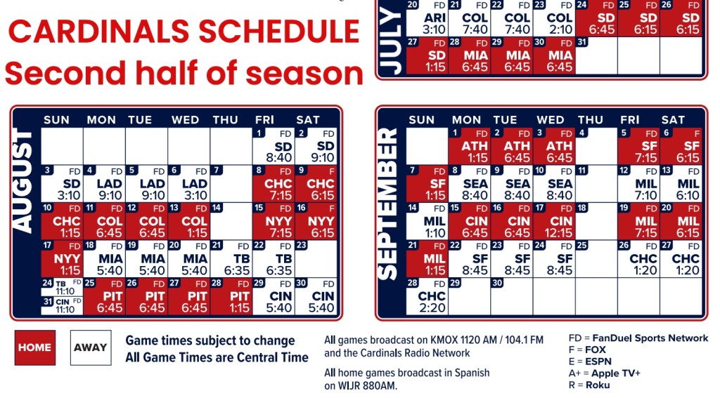 Cardinals Schedule, Homestands, Promotions