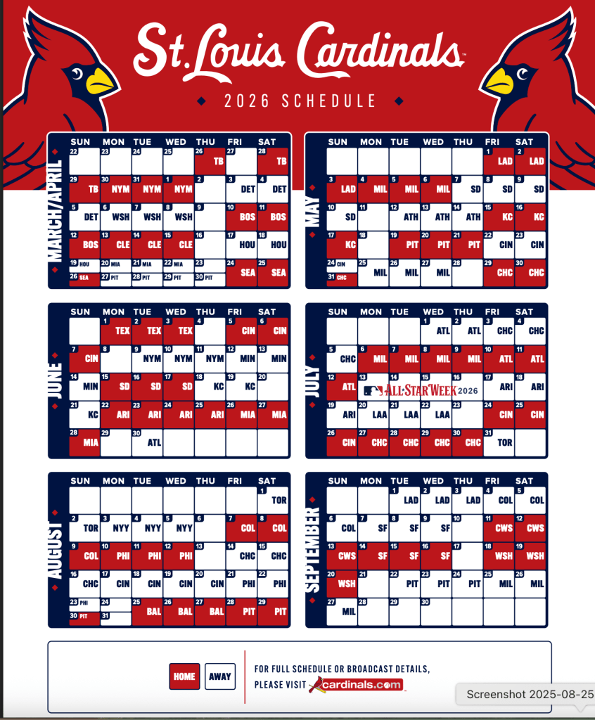 Cardinals Schedule, Homestands, Promotions